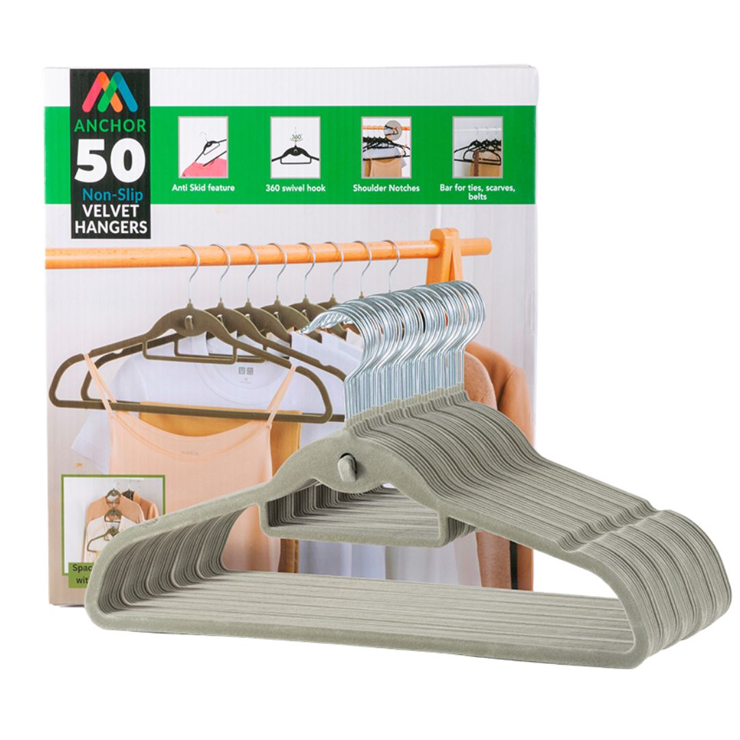 Anchor 50-pack Velvet Space Saver Flocked Hangers with Hook Grey Color ...
